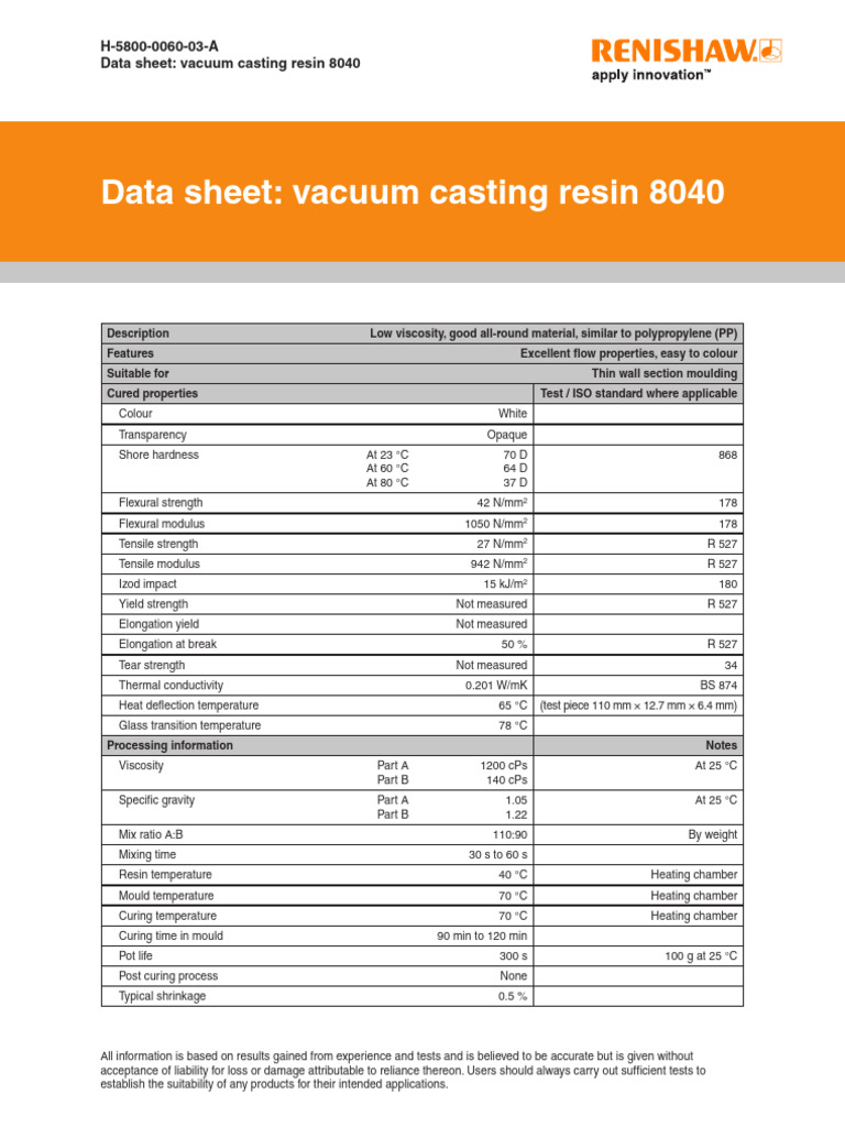 Ampd Data Sheet Vacuum Casting Resin 8040 | PDF