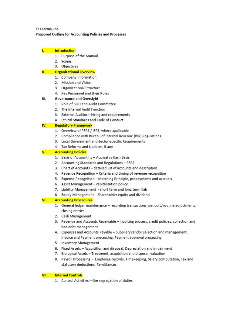 Accounting Manual OUtline | PDF