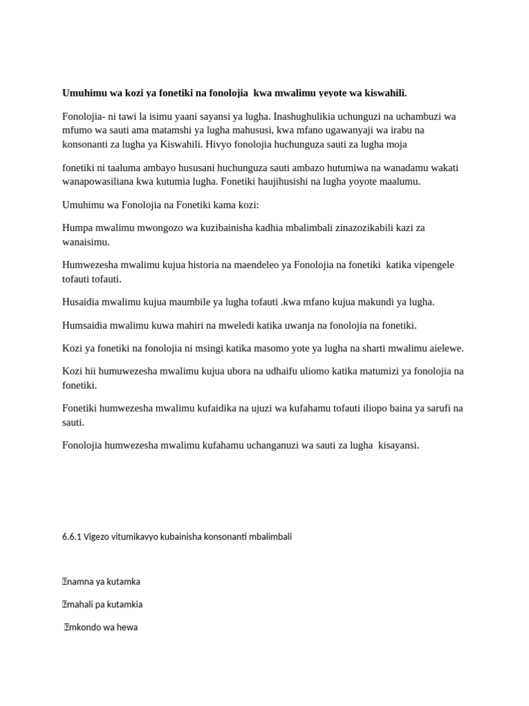 Umuhimu wa Fonetiki na Fonolojia | PDF | Languages Of Africa