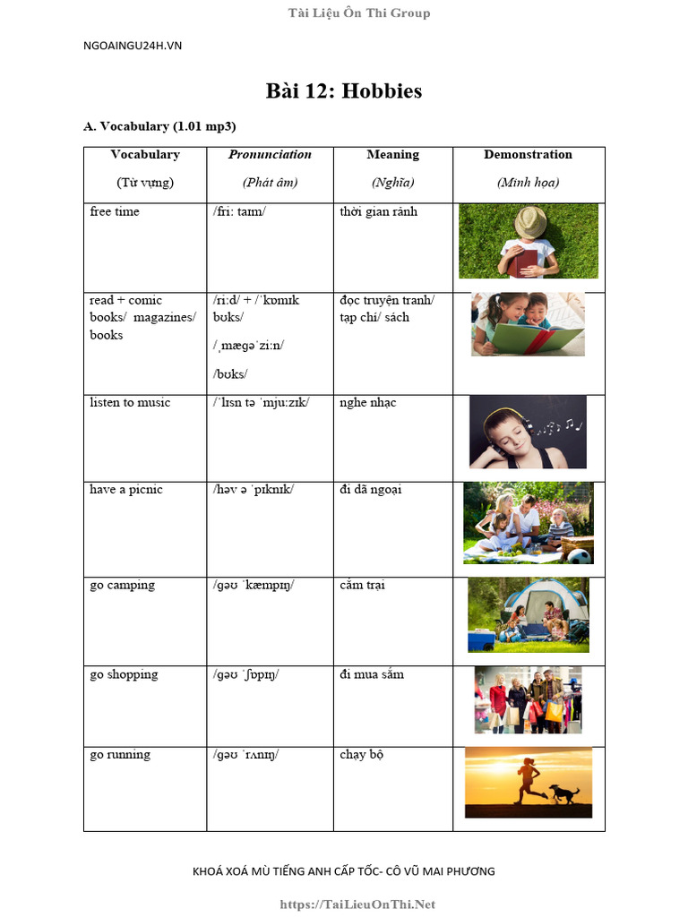 English Vocabulary for Hobbies | PDF | Language Arts & Discipline ...