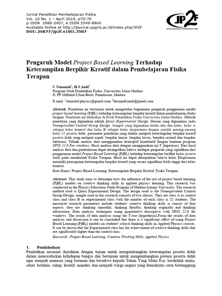 Pengaruh Model Project Based Learning Te | PDF