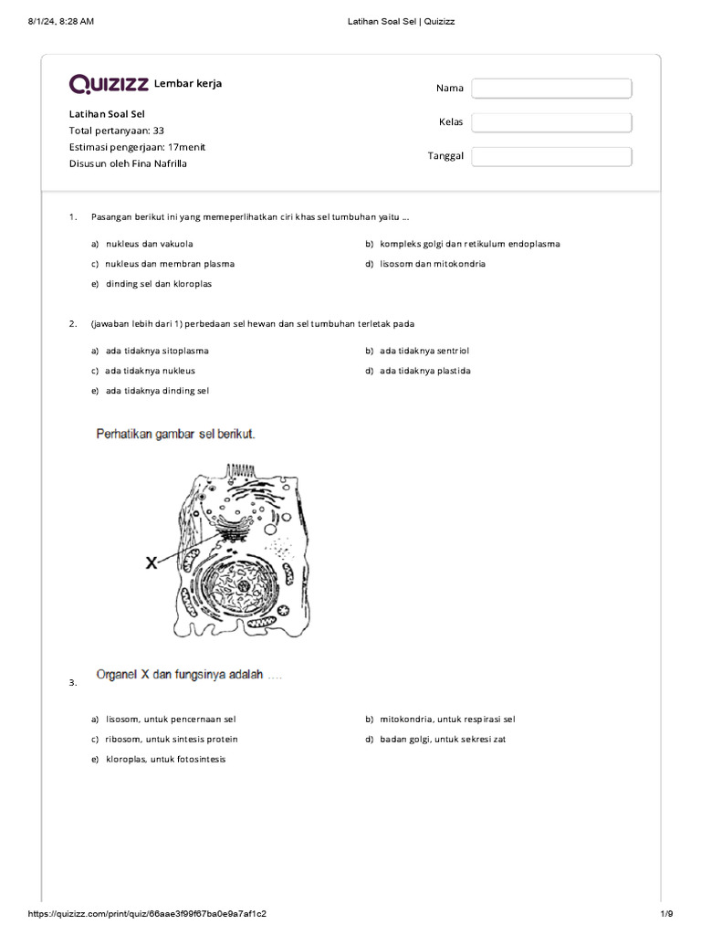 Latihan Soal Sel - Quizizz | PDF