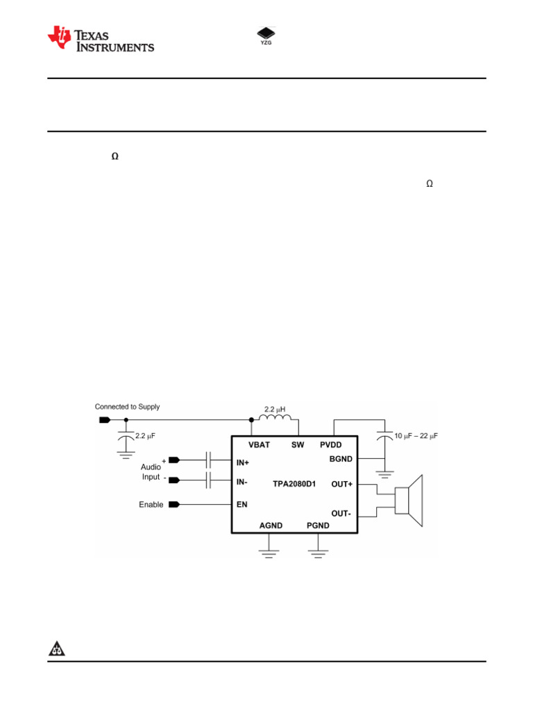 TPA2080D1 [TI] 2.2 W Constant Output Power Class-D Audio Amplifier with ...