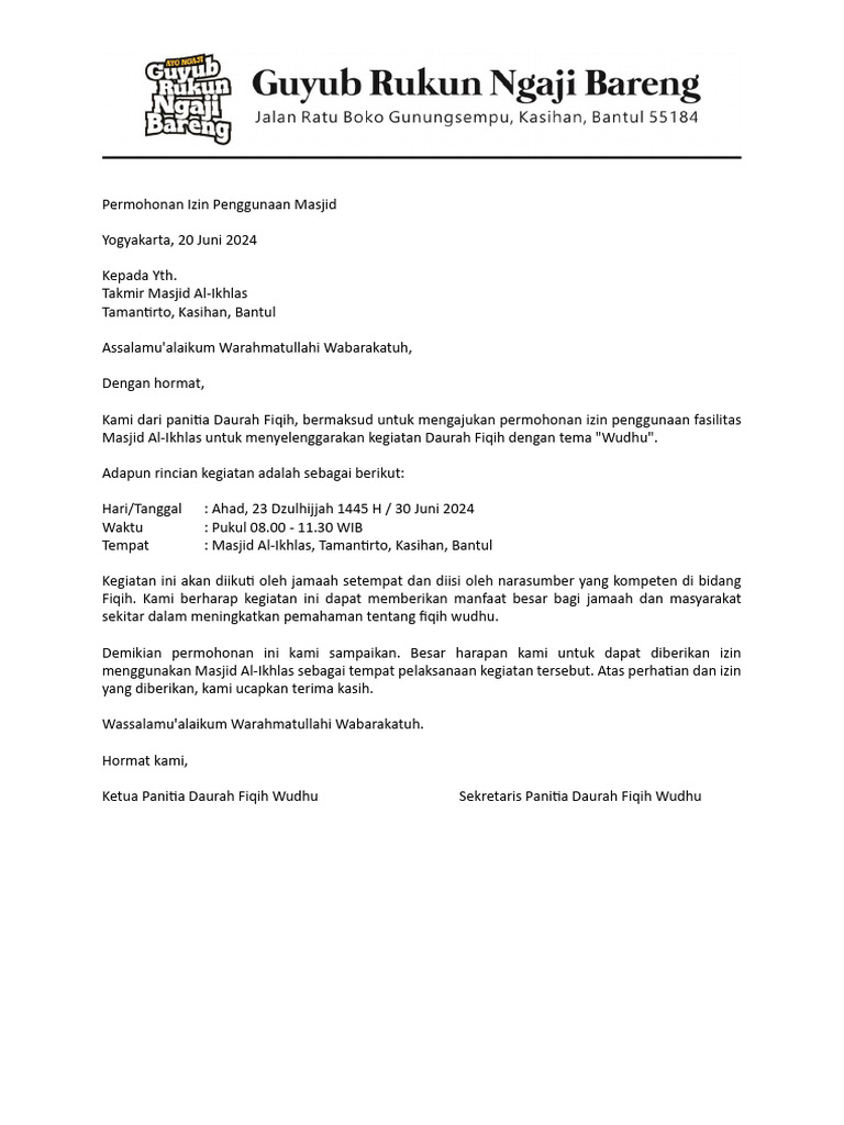 Permohonan Izin Penggunaan Masjid Pdf