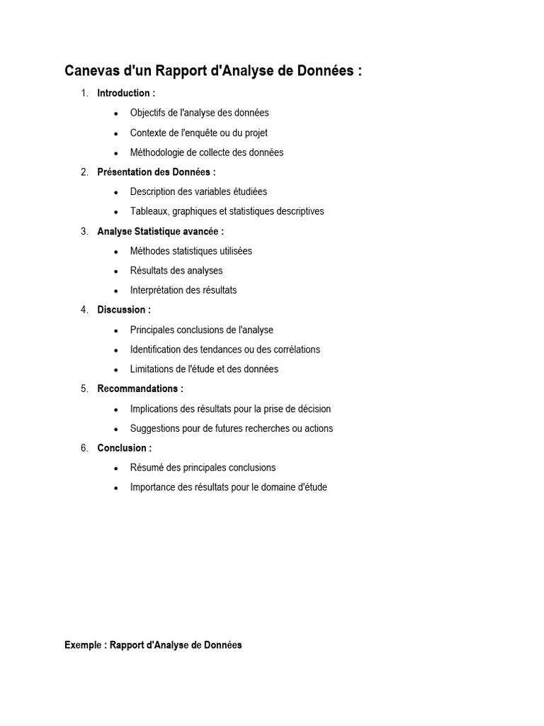 Canevas Rapport D'analyse de Données | PDF