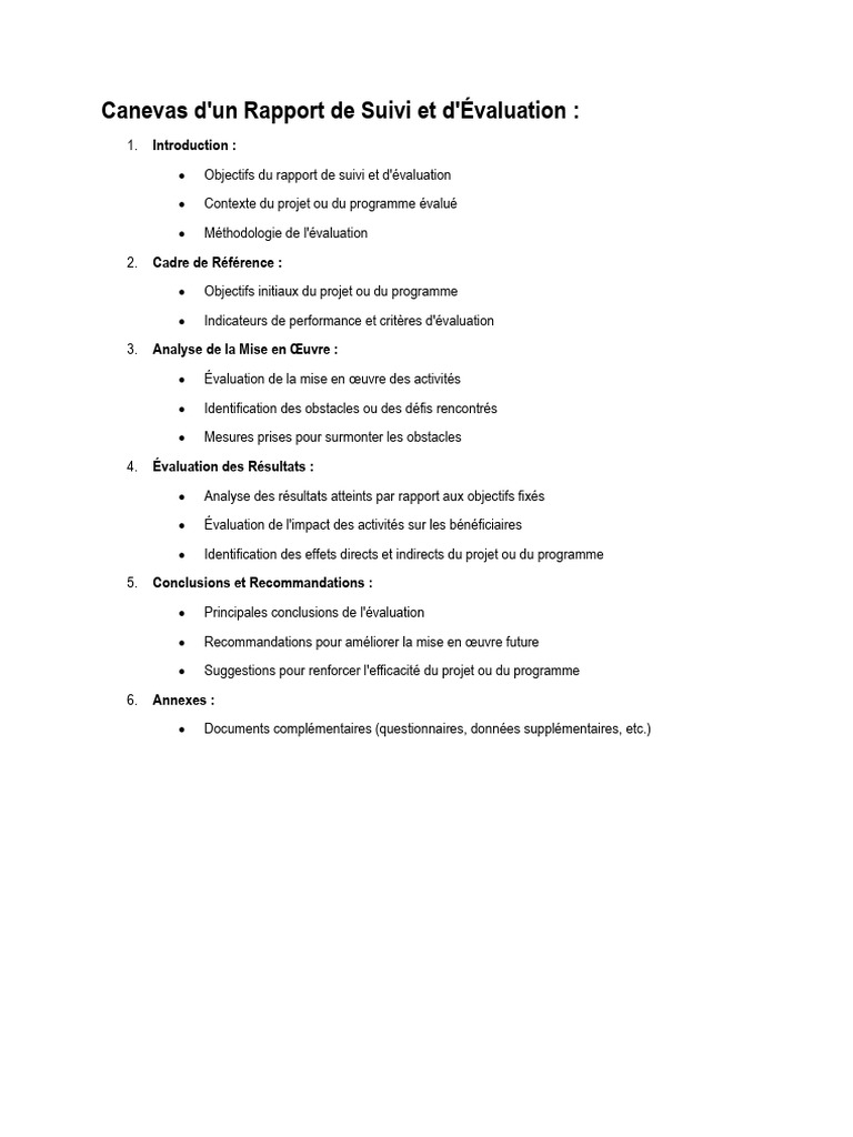 Canevas D'un Rapport de Suivi Et Evaluation | PDF