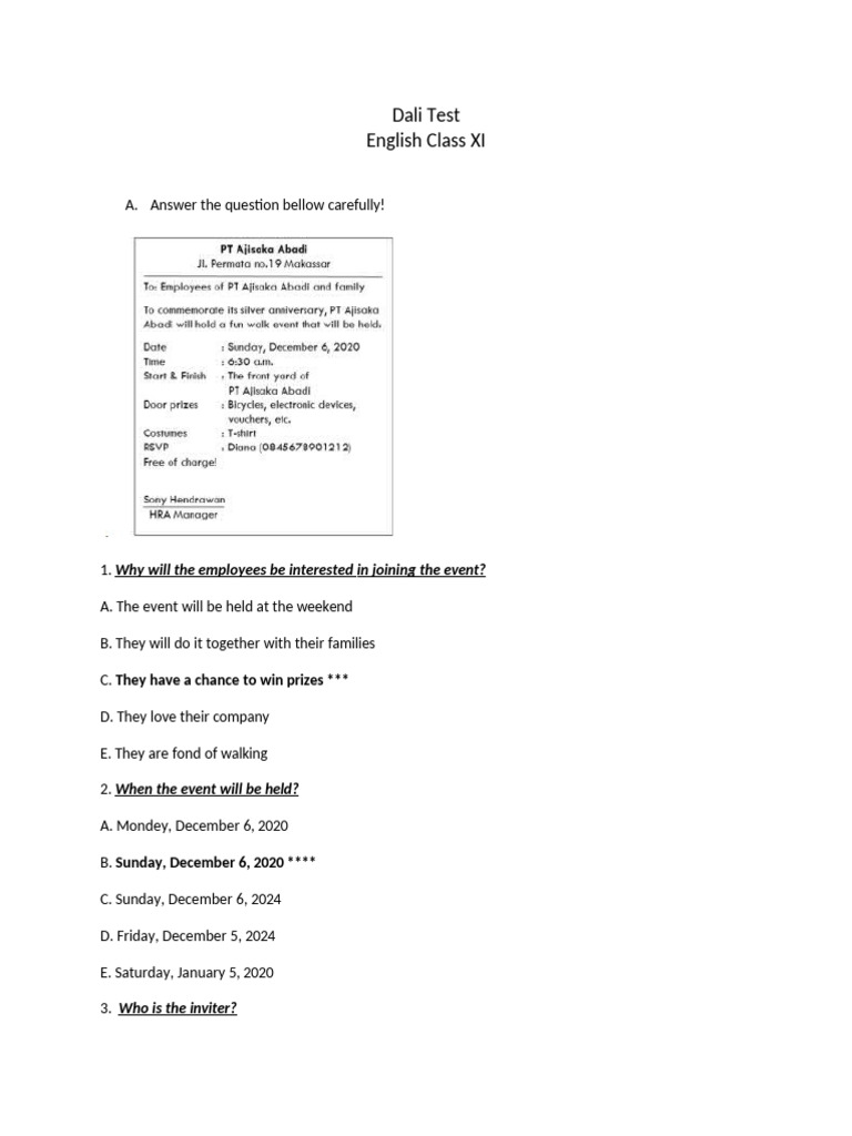 Dali Test English XI | PDF