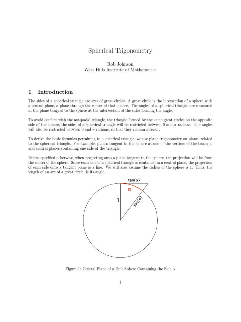 MATH12 Spherical Trigonometry by Johnson | PDF | Trigonometric ...