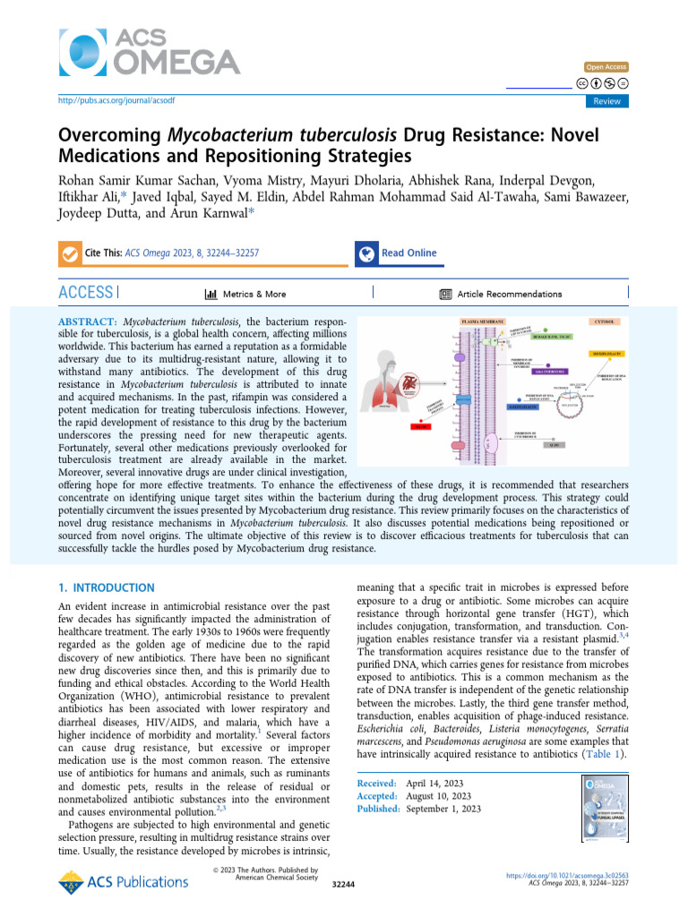Sachan Et Al 2023 Overcoming Mycobacterium Tuberculosis Drug Resistance ...