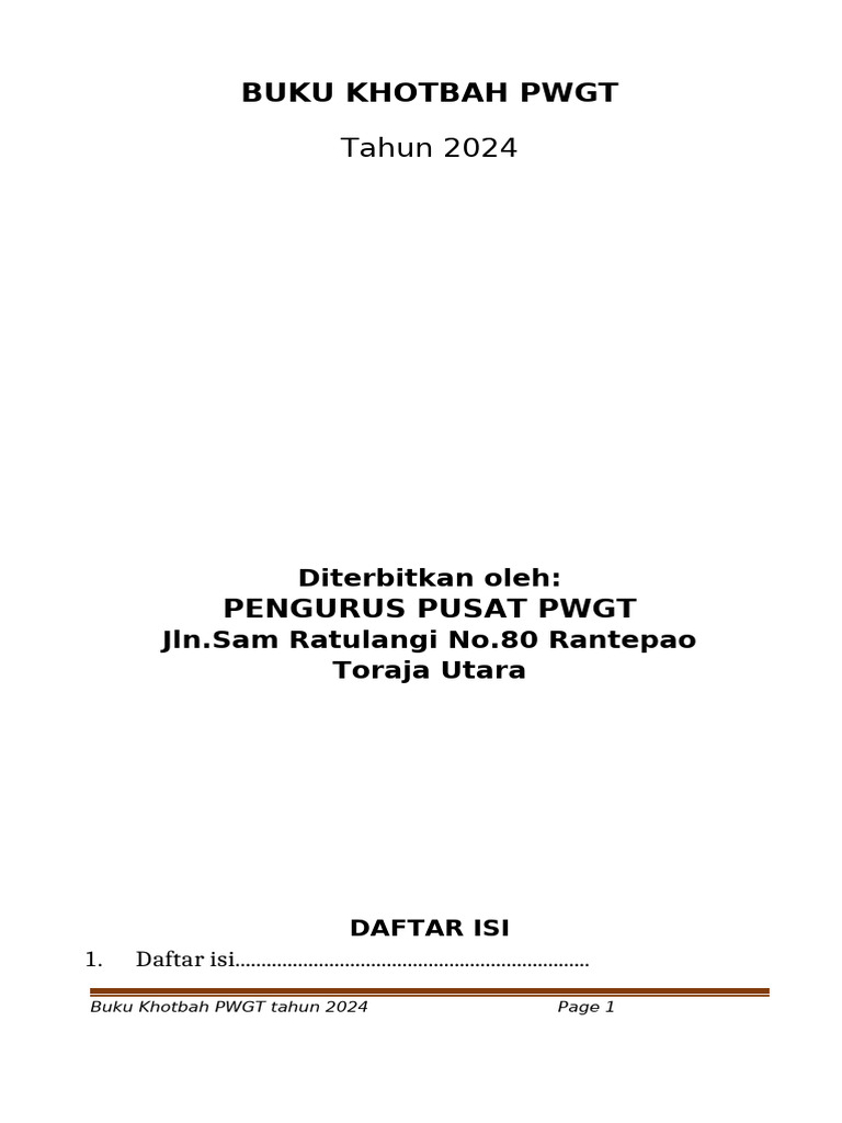 Buku Khotbah PWGT 2024 | PDF