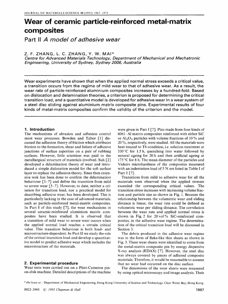 Wear of Ceramic Particle-Reinforced Metal-Matrix Composites Part II | PDF