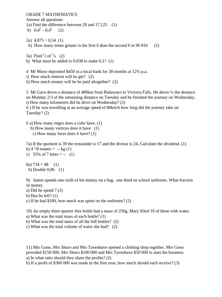 Grade 7 Maths Paper 2 | PDF