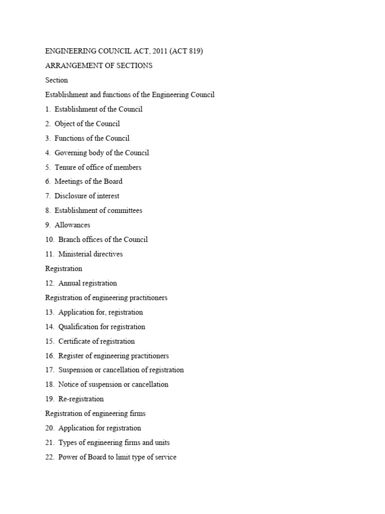 Engineering Council Act, 2011 (Act 819) | PDF