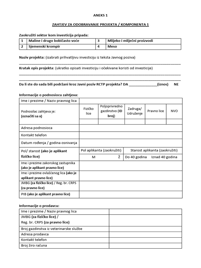 ANEKS 1 - Zahtjev Za Odobravanje Projekta 2020 | PDF