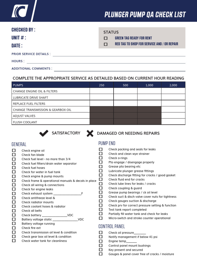 CheckList Plunger Pump | PDF