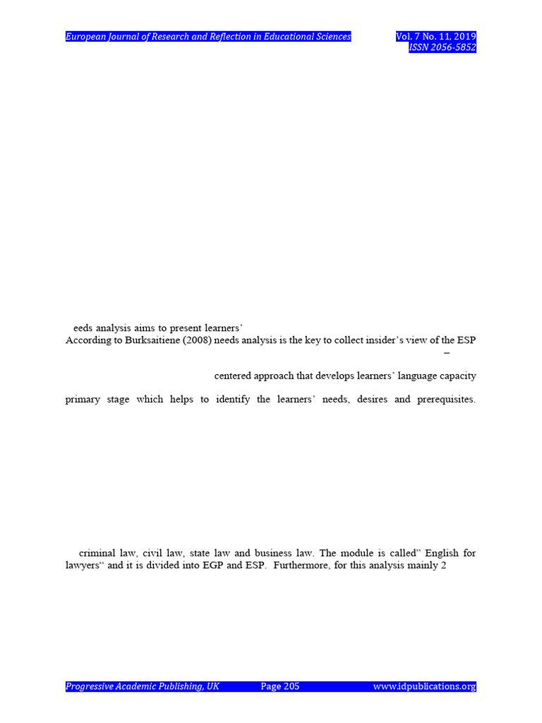 Full Paper THE IMPORTANCE OF NEEDS ANALYSIS IN TEACHING ESP | PDF | Methodology | Learning