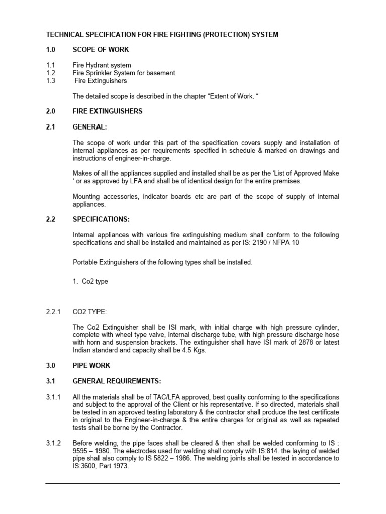 Vol. IV - Technical Specifications For Fire | PDF