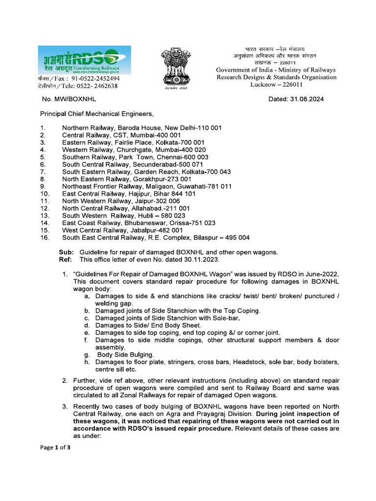 Letter To All PCME For Repair of BOXNHL Wagon | PDF