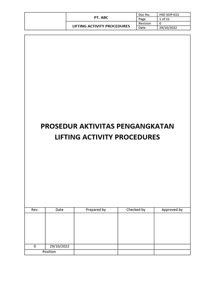 SOP-Lifting Activity Procedure | PDF