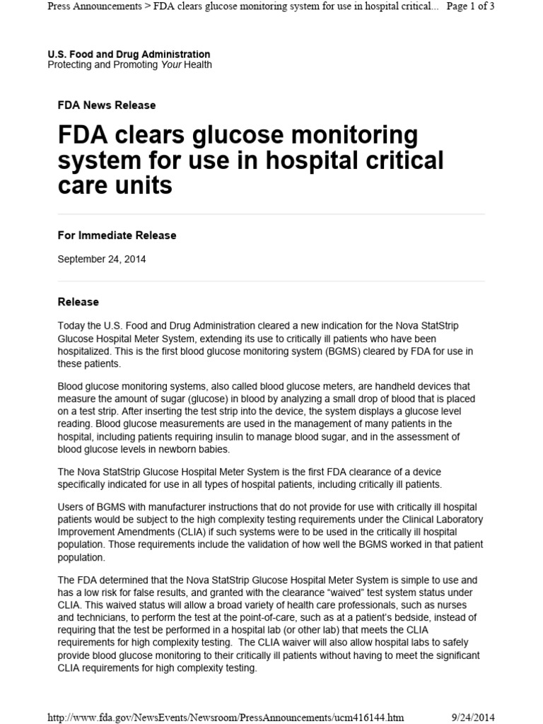 Nova StatStrip Approved For Critical Care | PDF