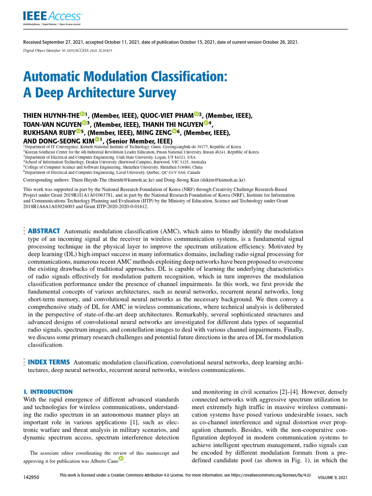 Automatic Modulation Classification A Deep Architecture Survey | PDF