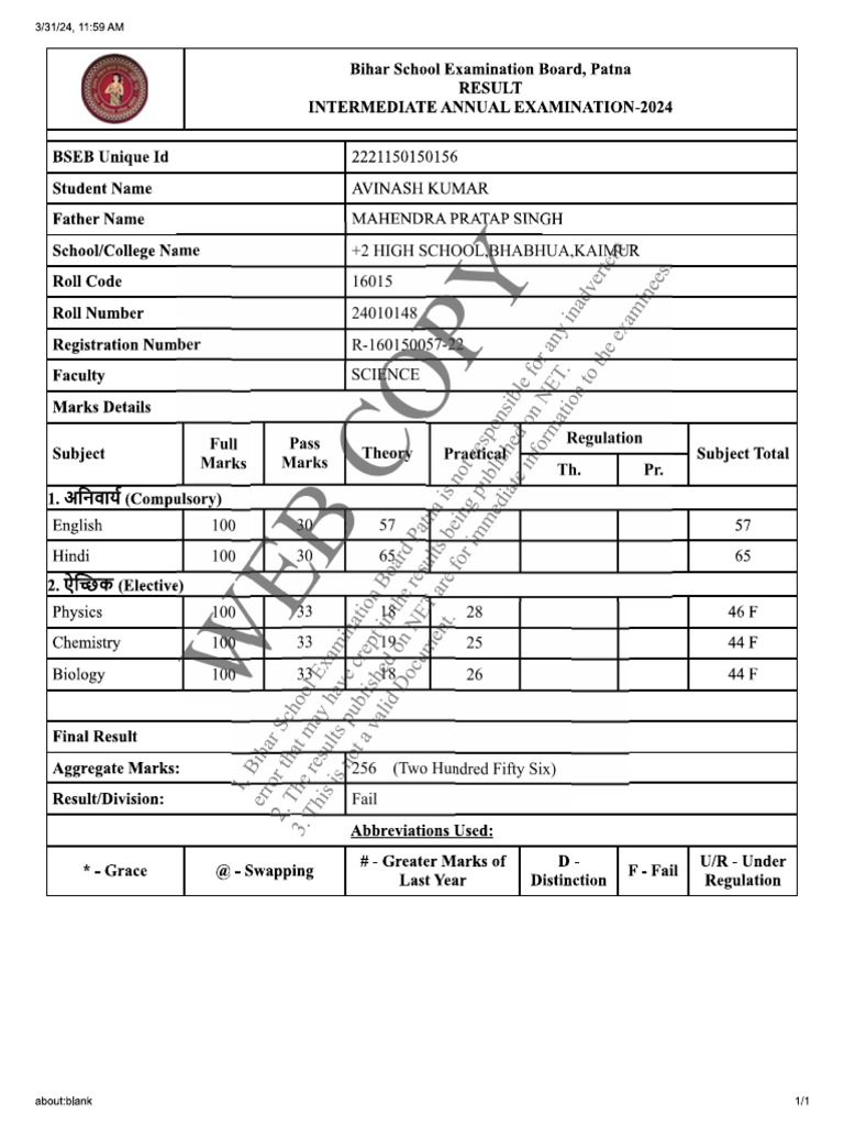 Avinash result | PDF