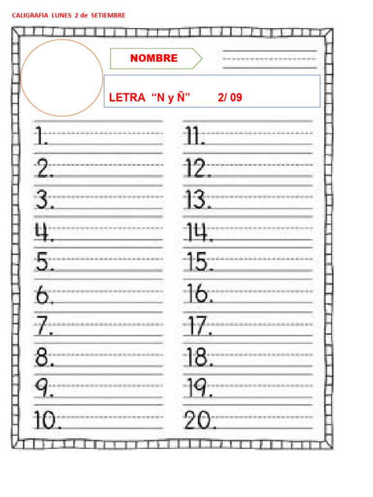 Caligrafia Lunes 2 de Setiembre | PDF