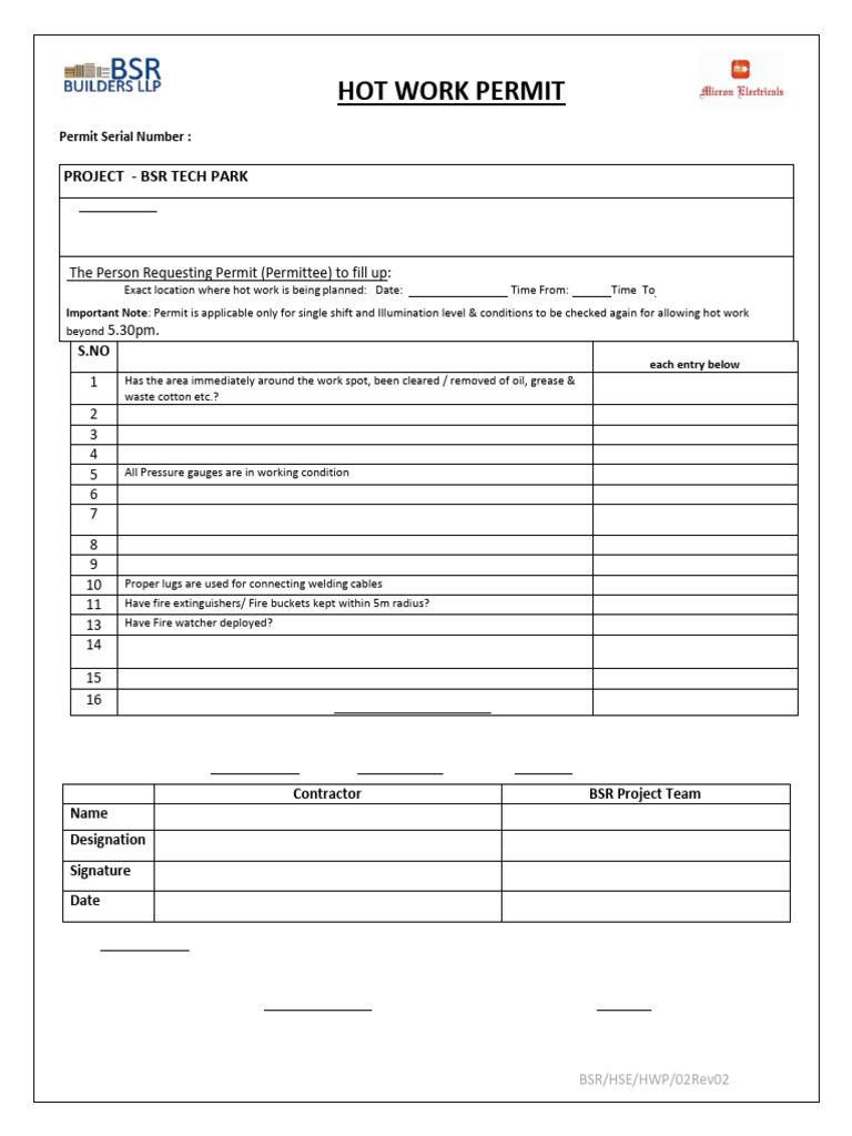 Hot Work Permit | PDF