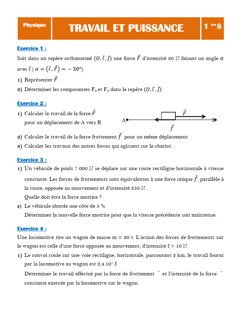 Travail Et Puissance - Enoncés | PDF