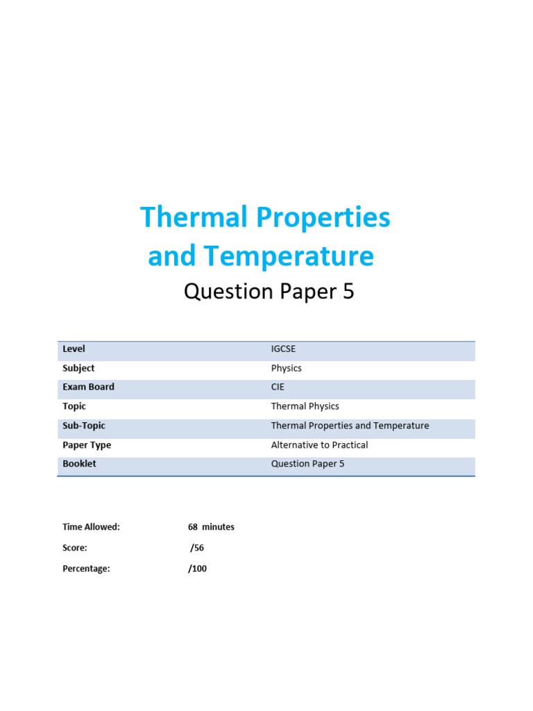 22.5 Thermal Properties and Temperature CIE IGCSE Physics Practical QP ...
