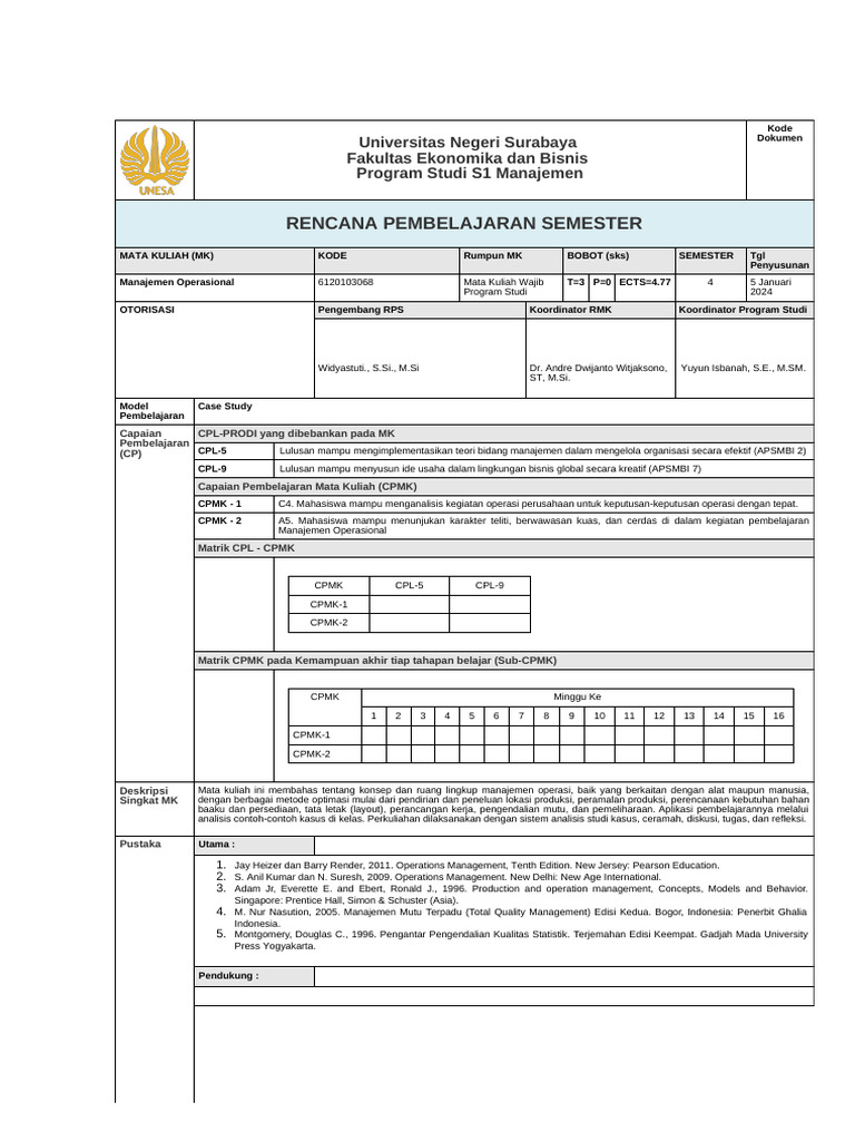 RPS Manajemen Operasional | PDF