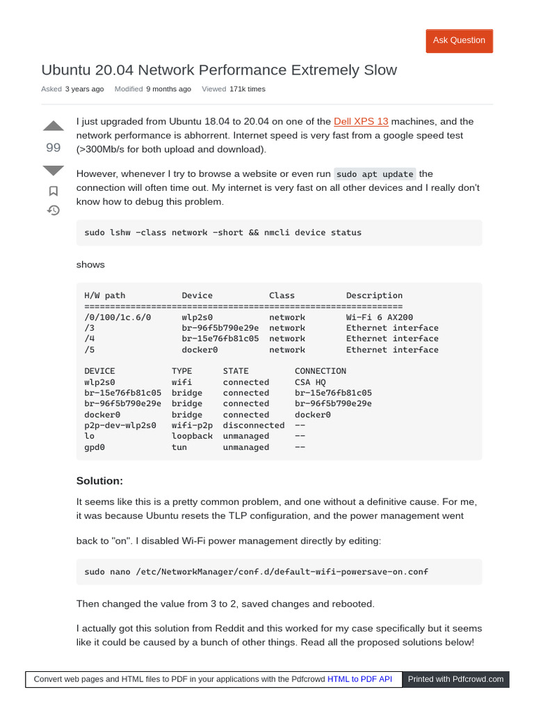 Askubuntu Com Questions 1230525 Ubuntu 20 04 Network Perform | PDF