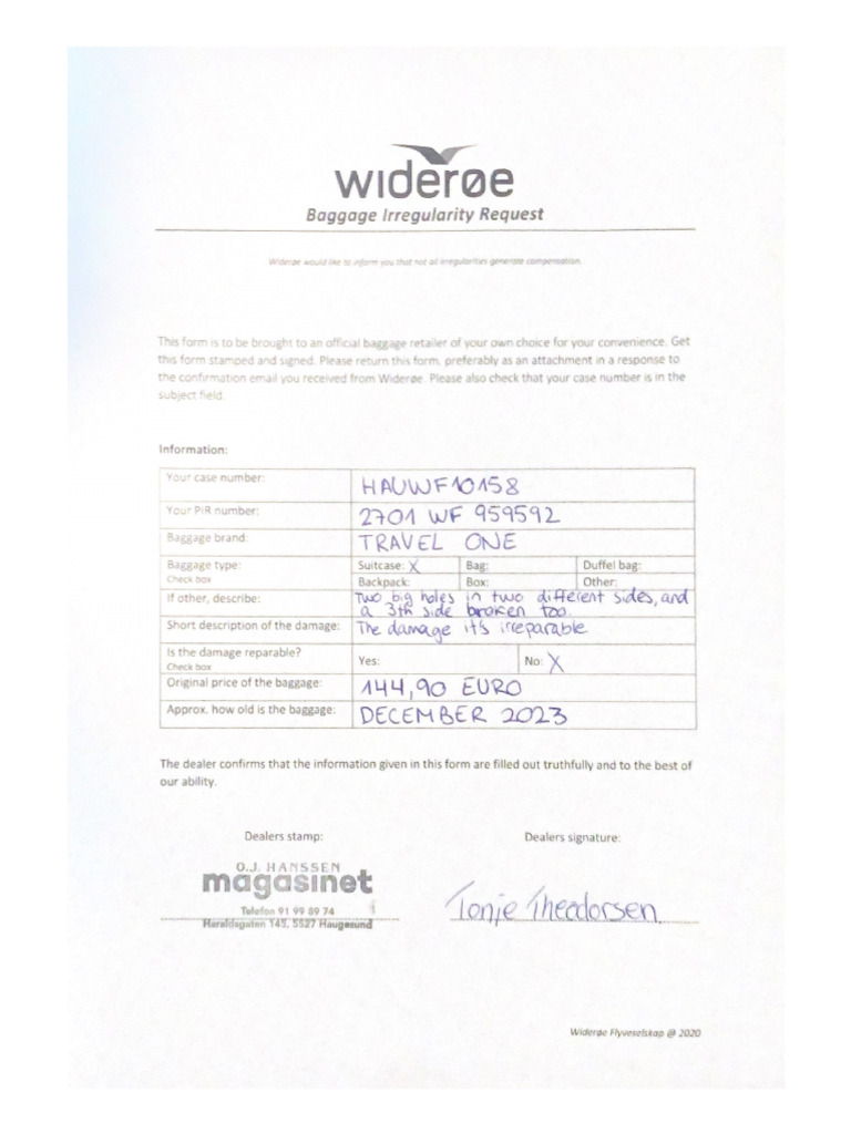 Baggage Irregularity Request | PDF