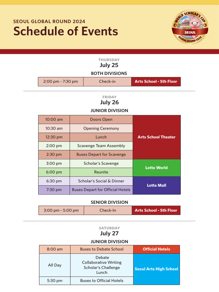 Seoul Global Round Schedule | PDF