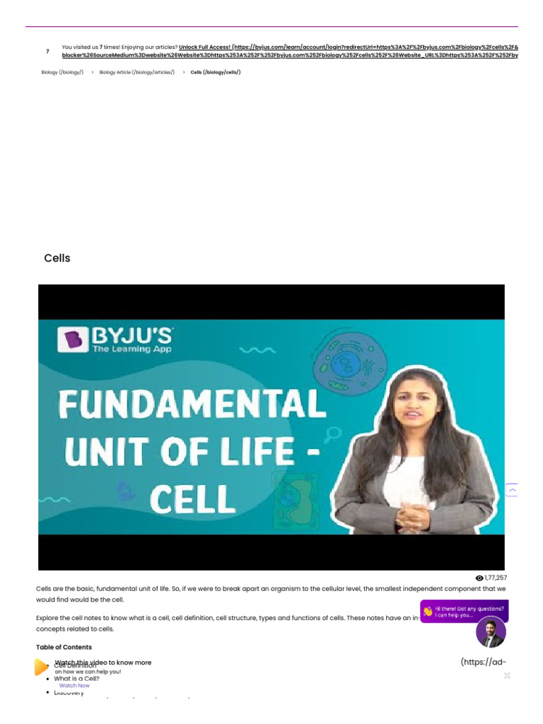 What Is A Cell_ - Definition, Structure, Types, Functions | PDF