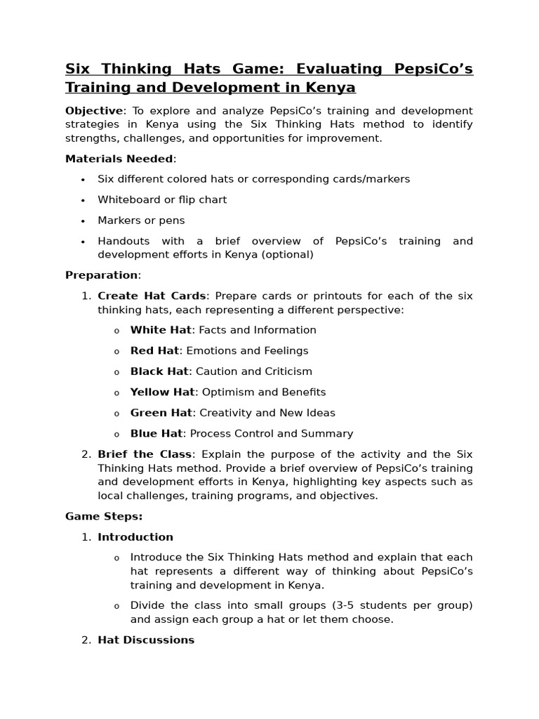 Six Thinking Hats Game | PDF