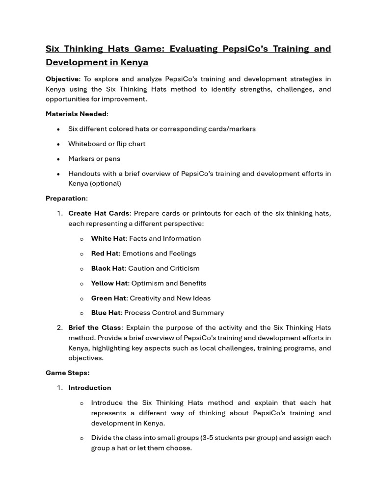 Six Thinking Hats Game (Kenya) | PDF