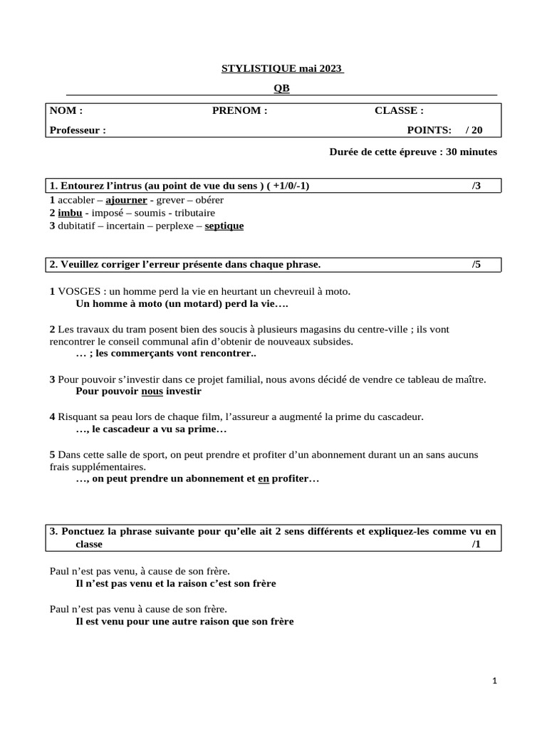 STYLISTIQUE Mai 2023 QB CORRIGE | PDF