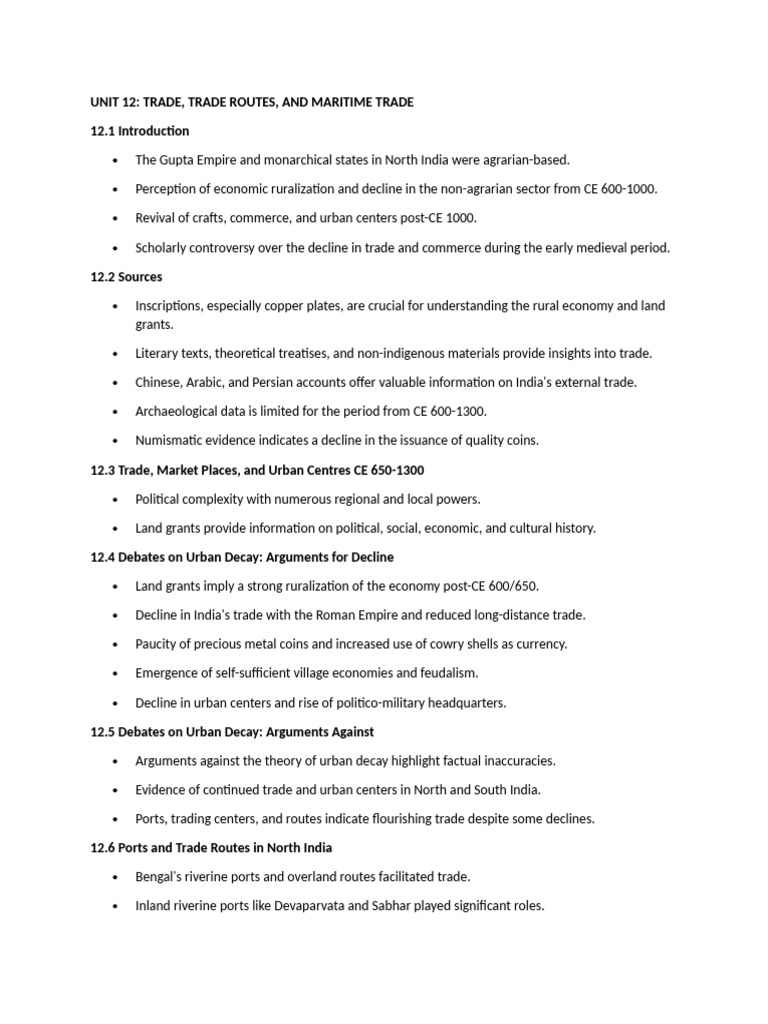 Unit - 12 - Trade, Trade Routes and | PDF