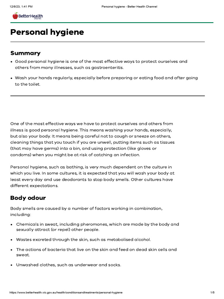 Personal hygiene | PDF