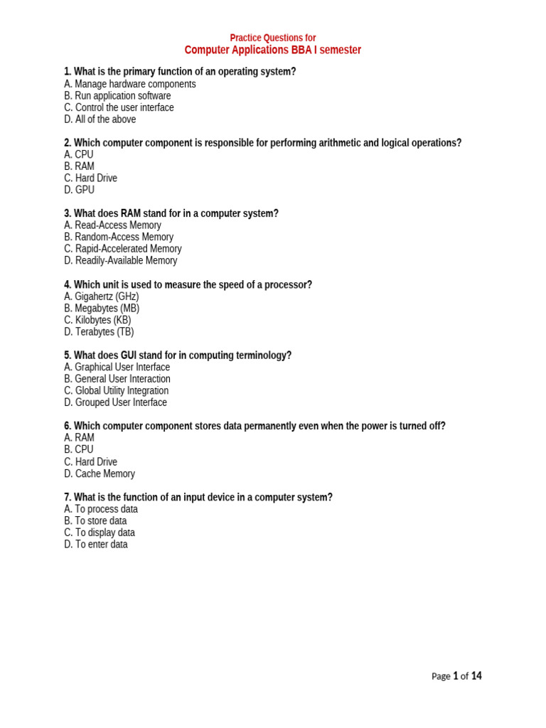 MCQ of Computers | PDF
