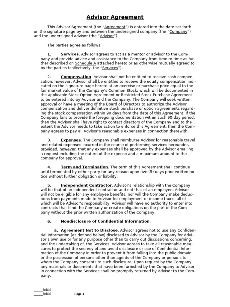 TF Standard Template-Advisor Agreement | PDF