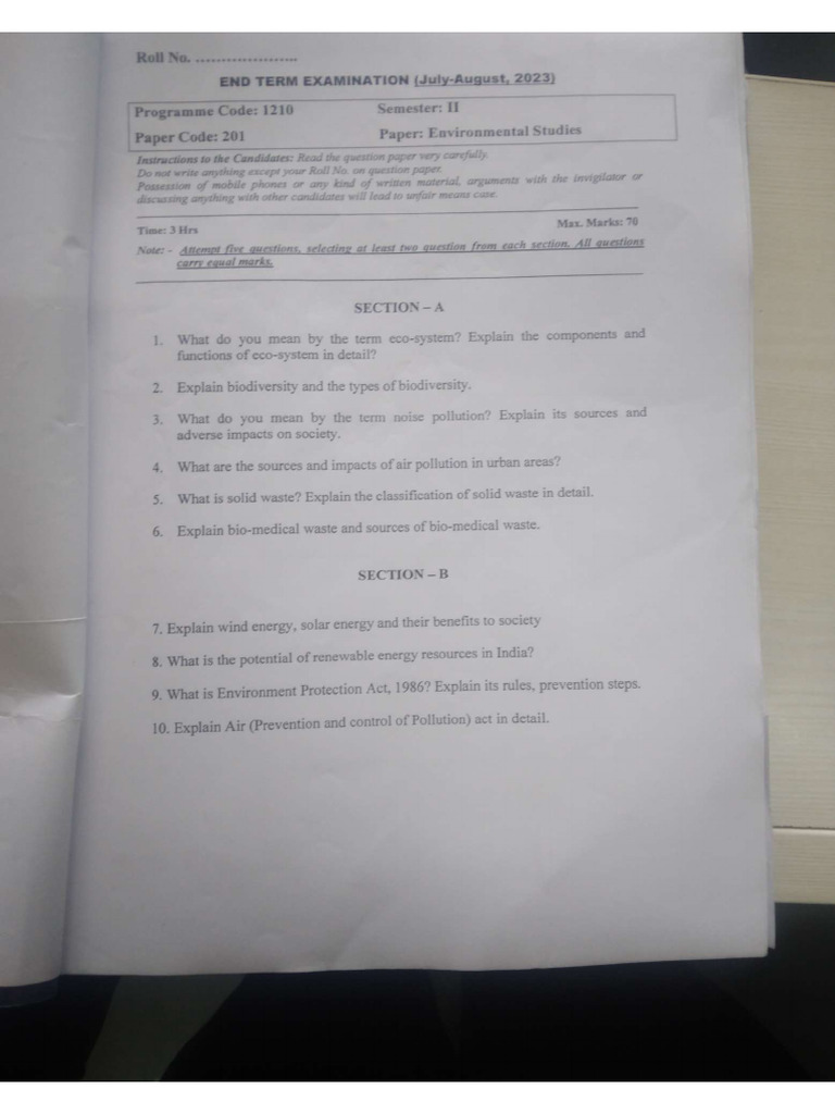 Previous Year End Term Exam | PDF