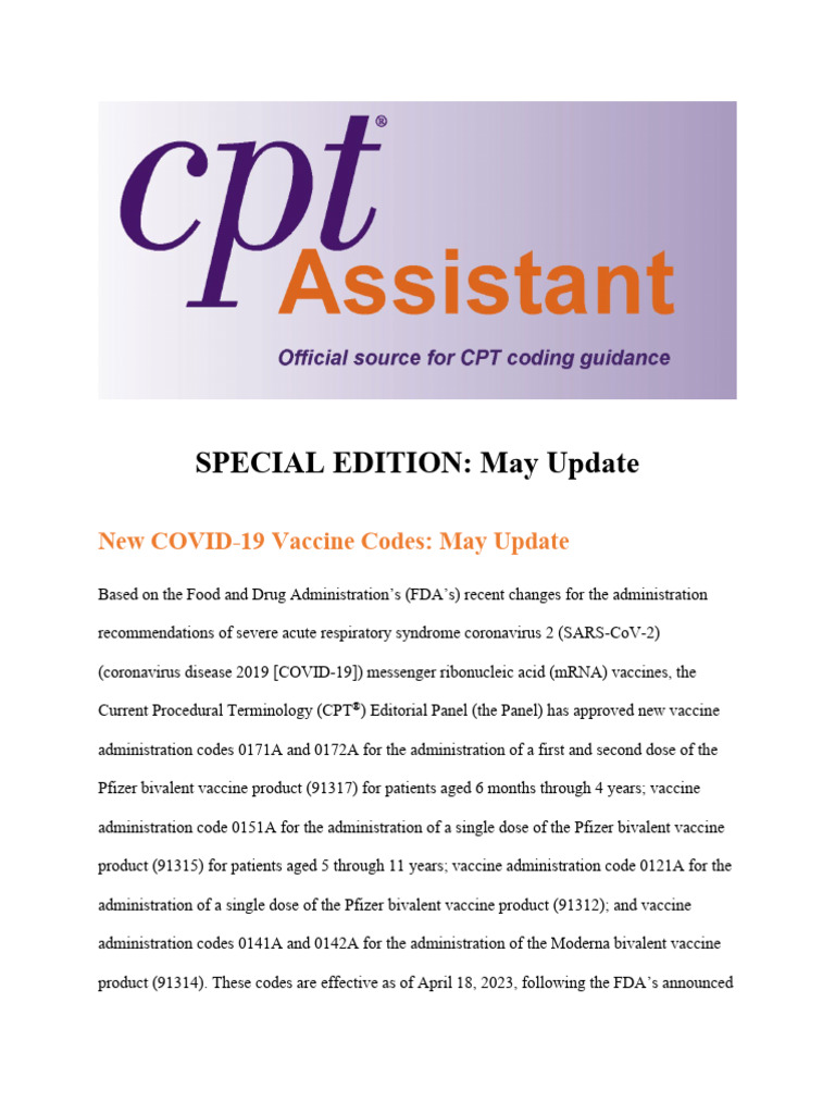 CPT Assistant Guide Coronavirus May 2024 | PDF | Vaccines | Vaccination