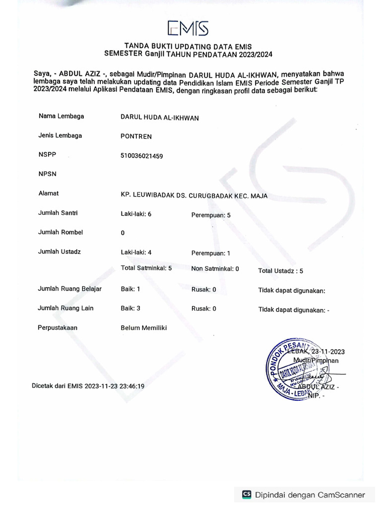 BAP EMIS Semester Ganjil Tahun Pendataan 2023-2024 | PDF