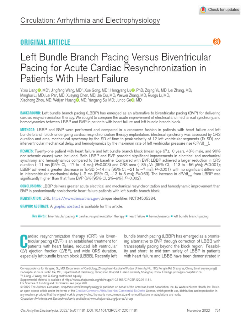 Liang Et Al 2022 Left Bundle Branch Pacing Versus Biventricular Pacing ...