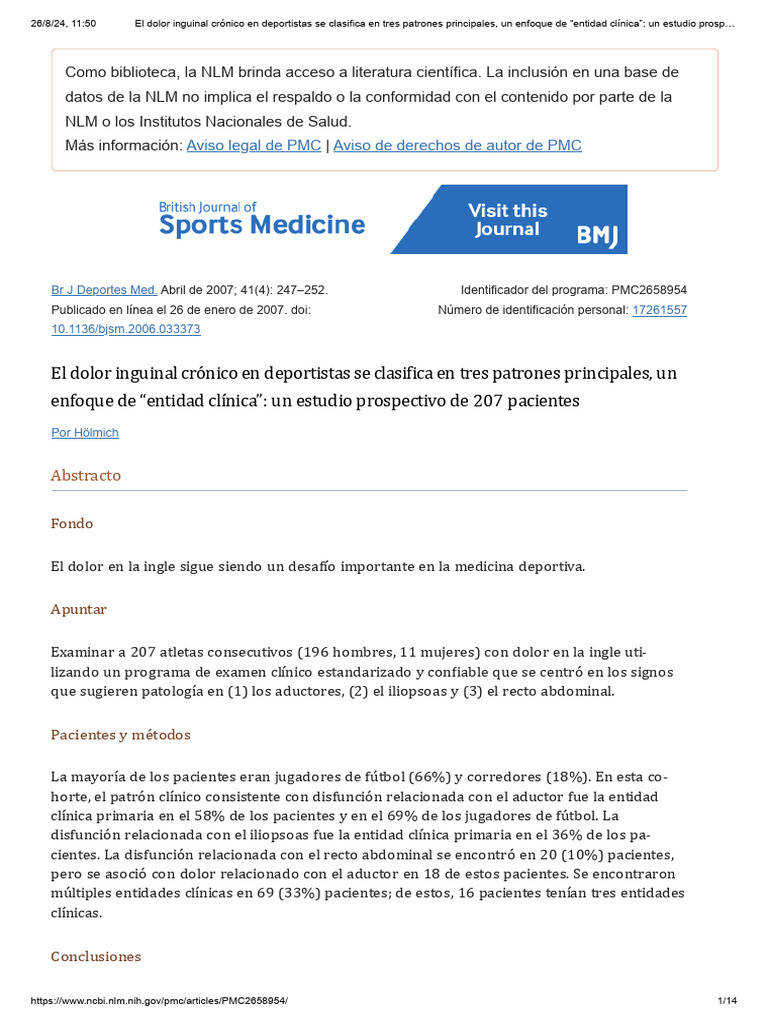 El Dolor Inguinal Crónico en Deportistas Se Clasifica en Tres Patrones ...