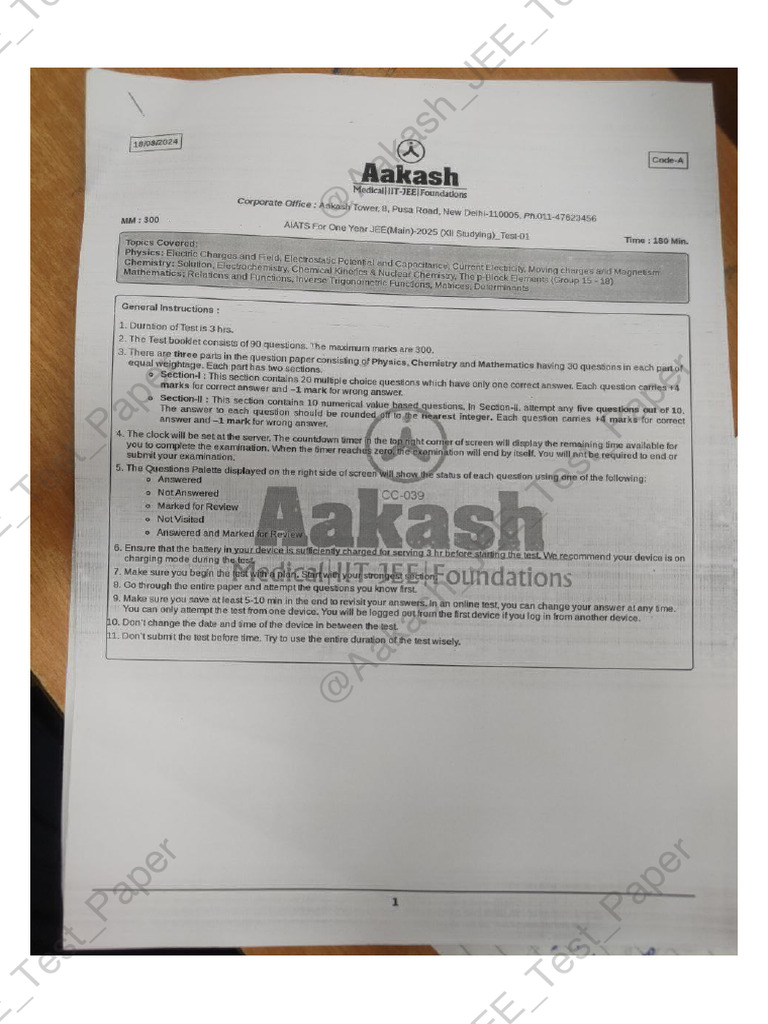 TE-01A JEE Advance | PDF