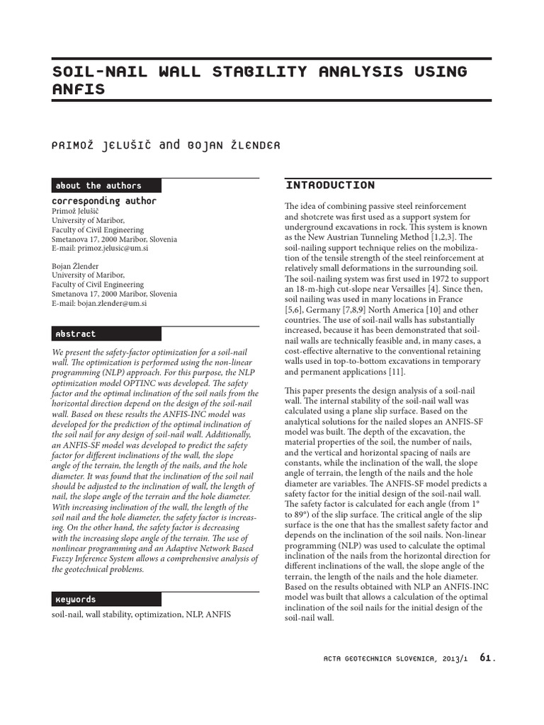 Soil-Nail Wall Stability Analysis Using | PDF