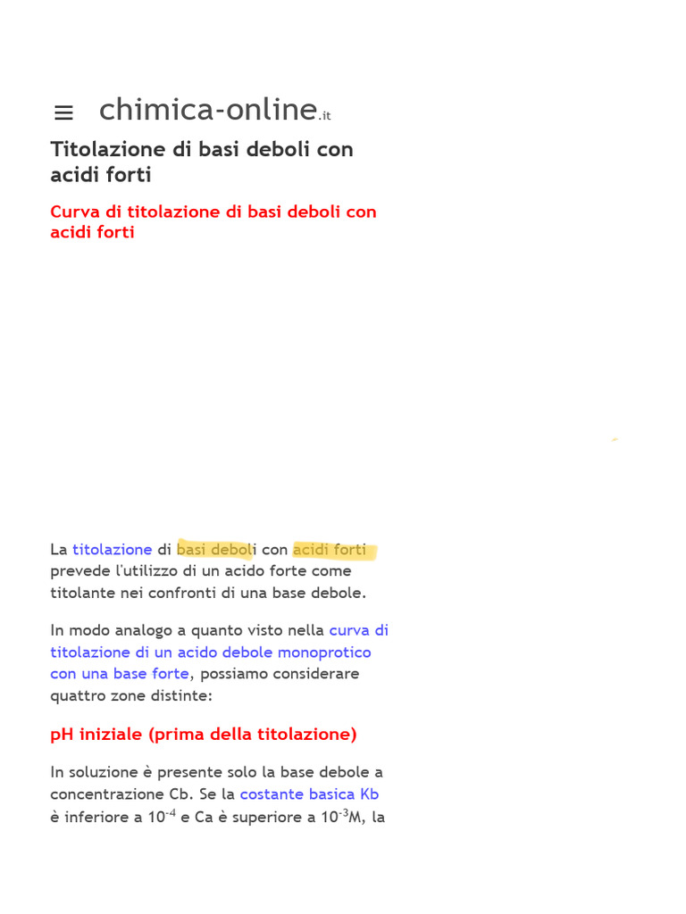 Titolazione Di Basi Deboli Con Acidi Forti | PDF